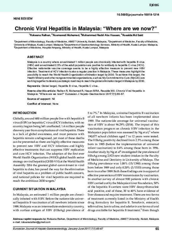 (PDF) Chronic Viral Hepatitis in Malaysia: “Where are we now?”