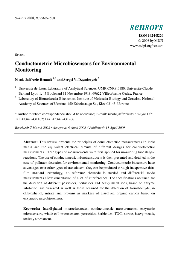(PDF) Conductometric Microbiosensors for Environmental Monitoring