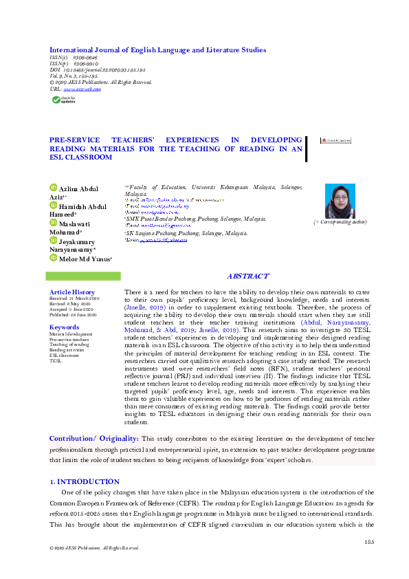 (PDF) Pre-Service Teachers Experiences in Developing Reading Materials ...