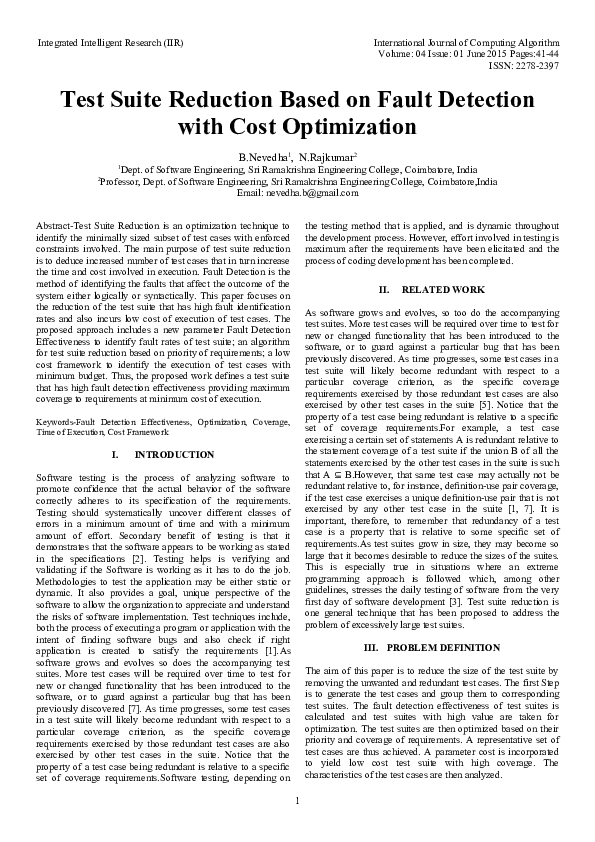 Doc Test Suite Reduction Based On Fault Detection With Cost Optimization