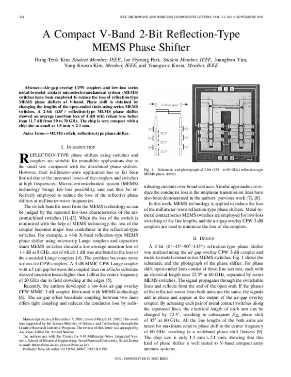 (PDF) A compact V-band 2-bit reflection-type MEMS phase shifter