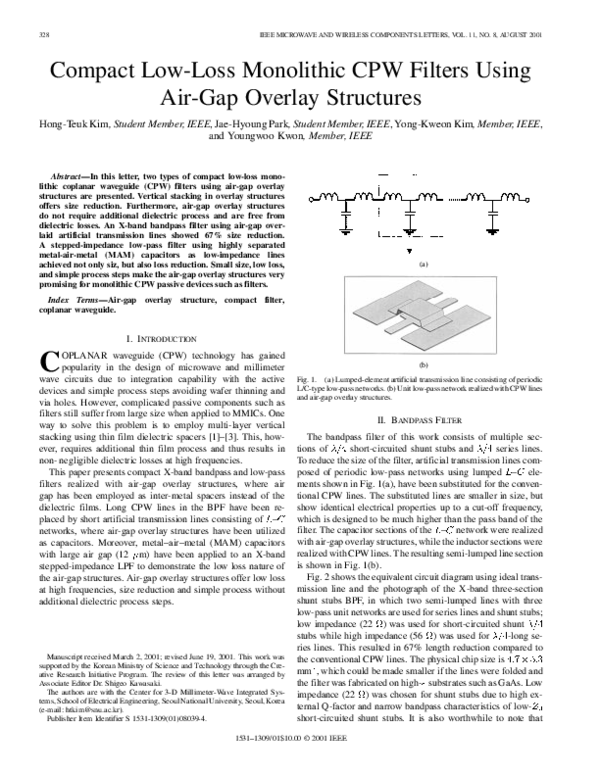 (PDF) Compact low-loss monolithic CPW filters using air-gap overlay structures