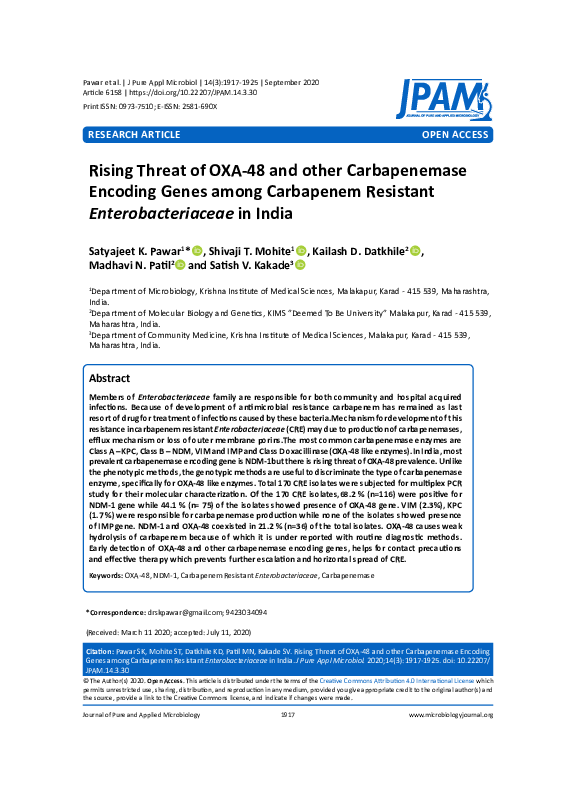 (PDF) Rising Threat of OXA-48 and other Carbapenemase Encoding Genes ...