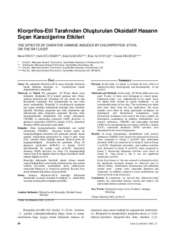(PDF) Klorprifos-Etil tarafından oluşturulan oksidatif hasarın sıçan ...