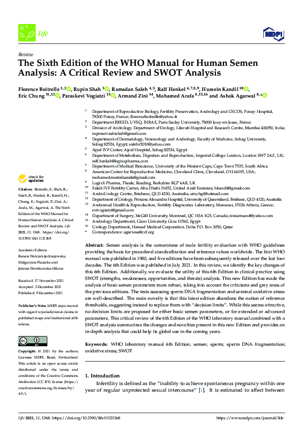 (PDF) The Sixth Edition of the WHO Manual for Human Semen Analysis: A ...