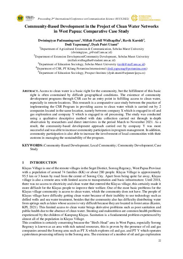 (PDF) Community-Based Development in the Project of Clean Water ...