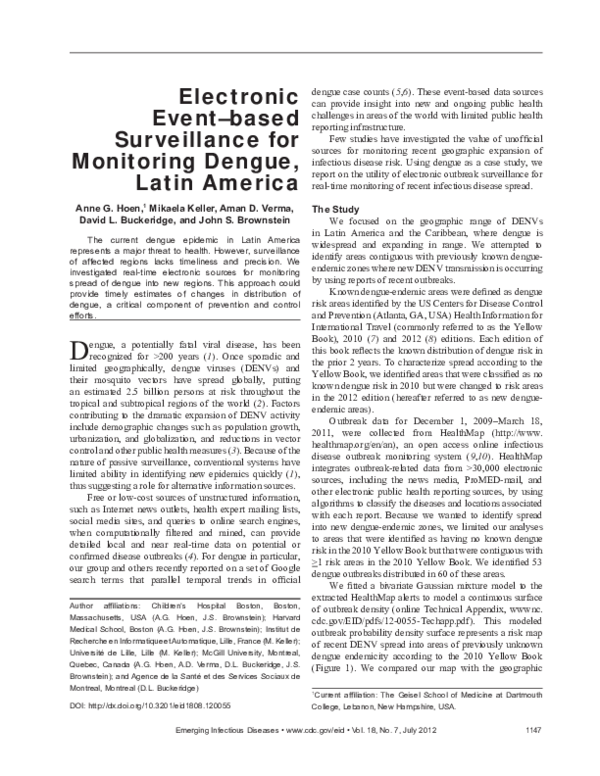 (PDF) Electronic Event–based Surveillance for Monitoring Dengue, Latin ...