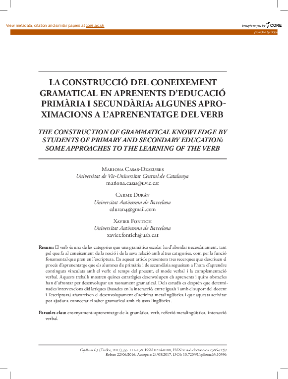(PDF) The construction of grammatical knowledge by students of primary and secondary education ...
