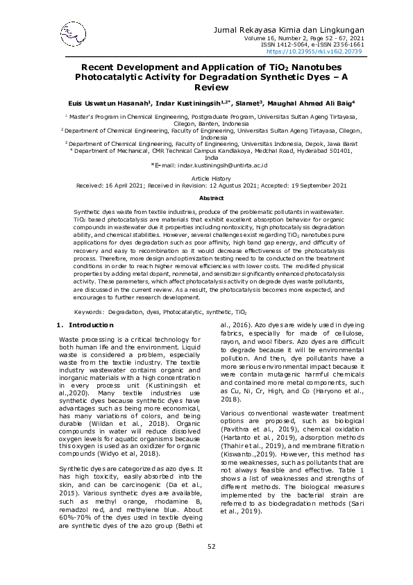 Pdf Recent Development And Application Of Tio2 Nanotubes