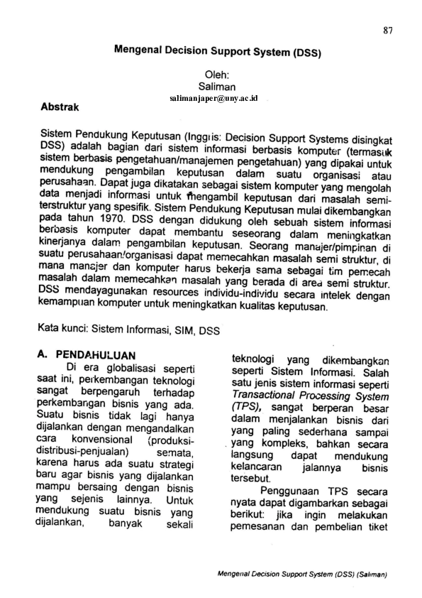(PDF) Mengenal DEcision Support System (DSS)