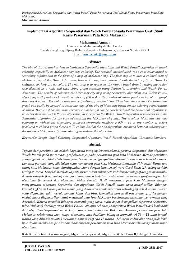 (PDF) Implementasi Algoritma Sequential dan Welch Powell pada pewarnaan graf (studi kasus ...