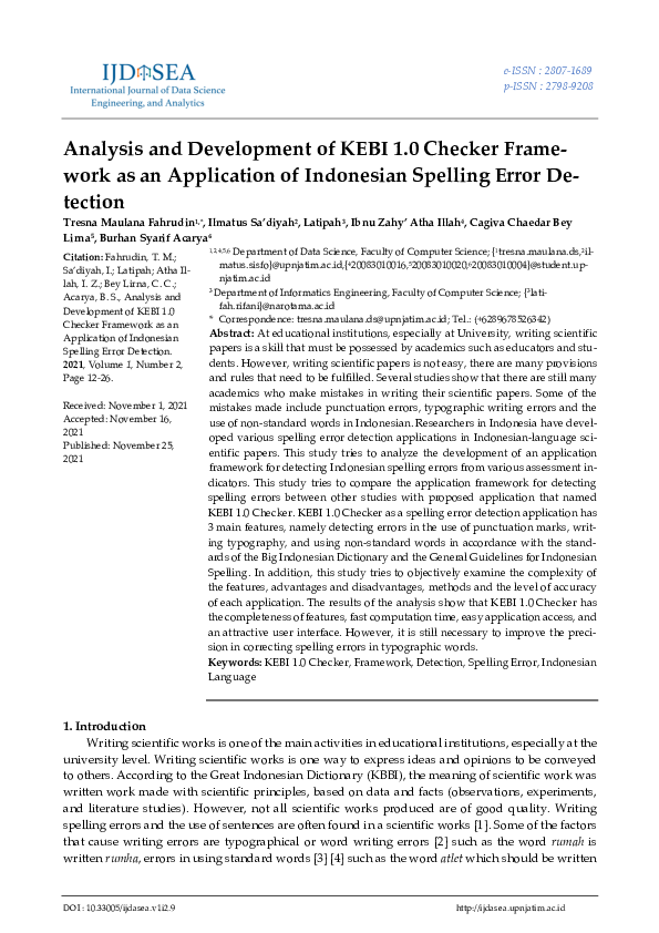 Pdf Analysis And Development Of Kebi 1 0 Checker Framework As An Application Of Indonesian
