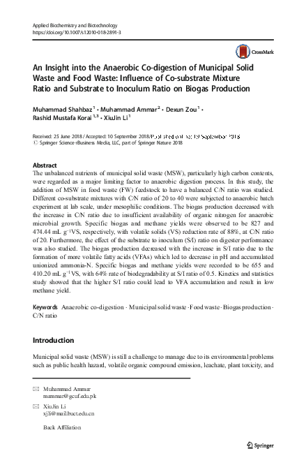 (PDF) An Insight into the Anaerobic Co-digestion of Municipal Solid ...