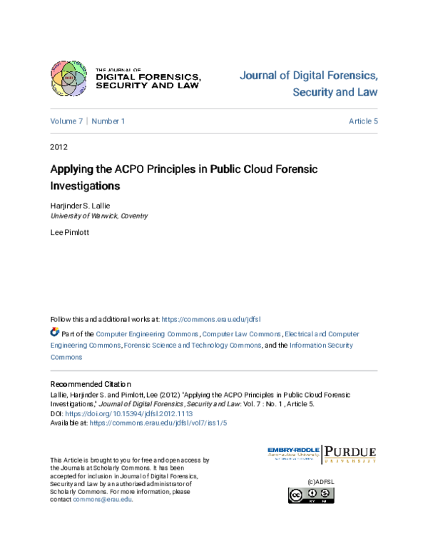 (PDF) Challenges in applying the ACPO principles in cloud forensic ...