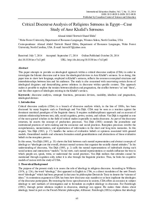 (PDF) Critical Discourse Analysis of Religious Sermons in Egypt—Case ...