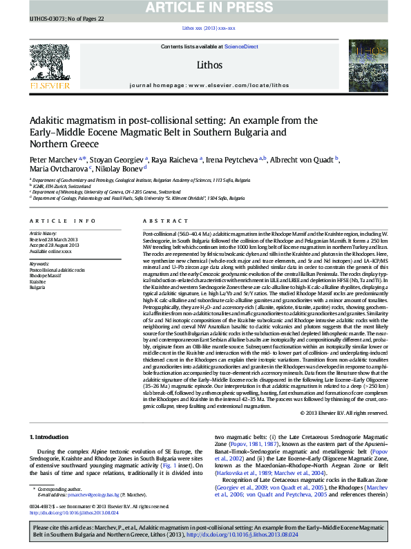 (PDF) Adakitic magmatism in post-collisional setting: An example from ...