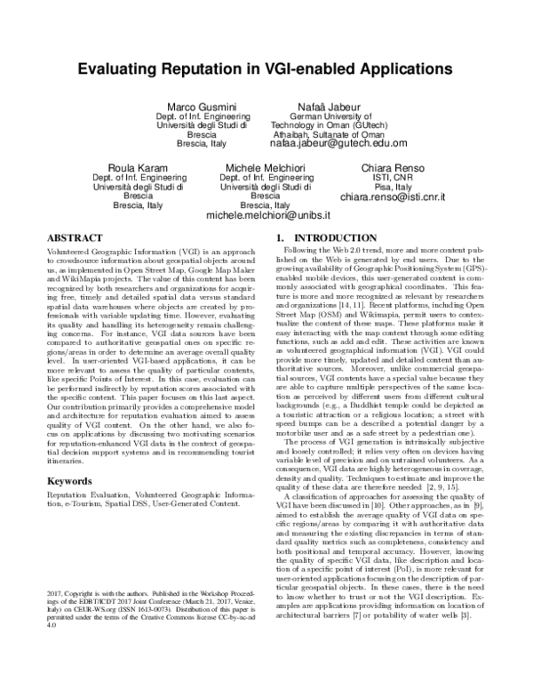(PDF) Evaluating Reputation in VGI-Enabled Applications