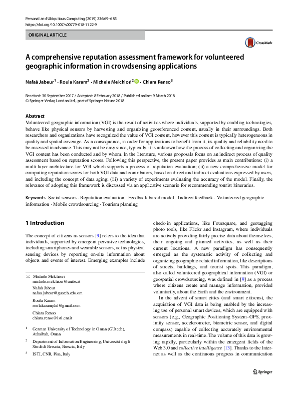 (PDF) A comprehensive reputation assessment framework for volunteered ...