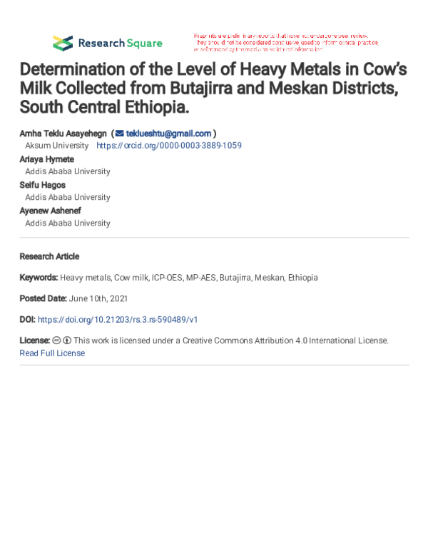 (PDF) Determination of the Level of Heavy Metals in Cow’s Milk ...