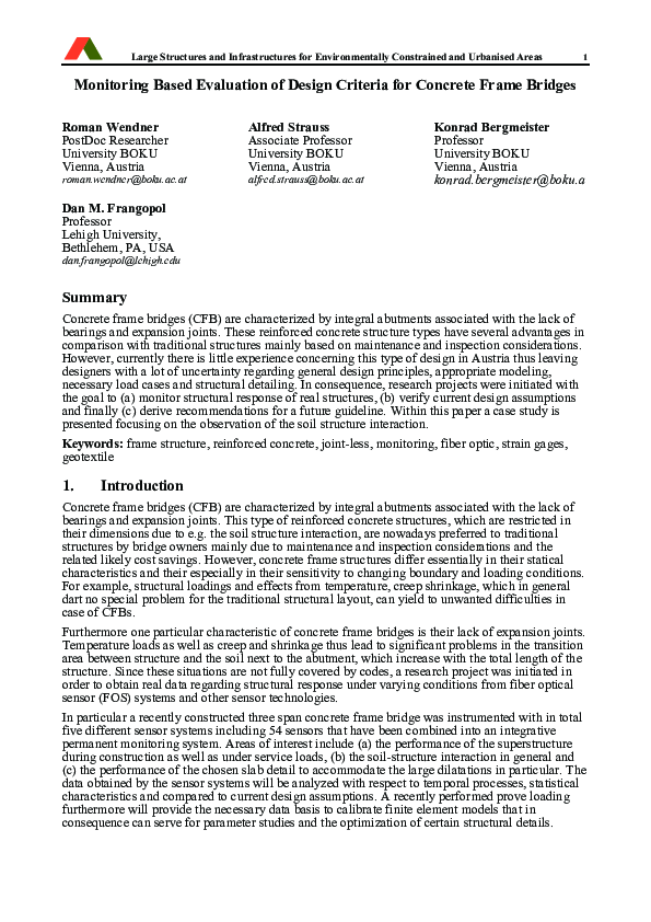 Pdf Monitoring Based Evaluation Of Design Criteria For Concrete Frame Bridges