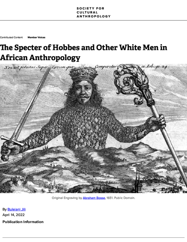 (PDF) The Specter of Hobbes and Other White Men in African Anthropology ...