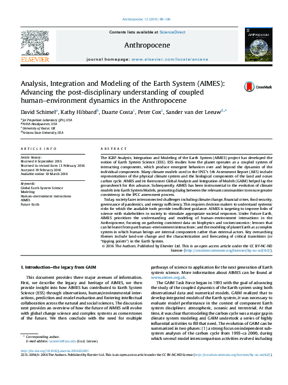 (PDF) Analysis, Integration and Modeling of the Earth System (AIMES ...