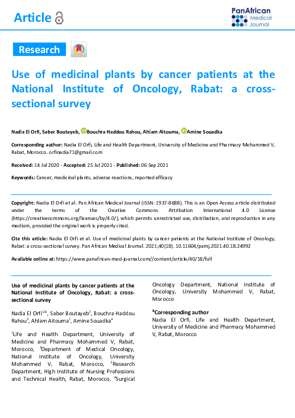 (PDF) Use of medicinal plants by cancer patients at the National ...