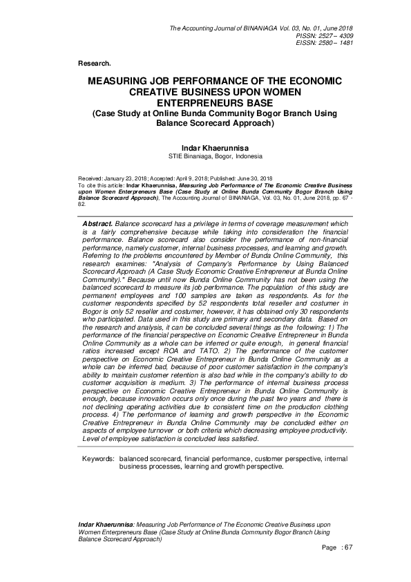 (PDF) Measuring Job Performance of The Economic Creative Business upon ...