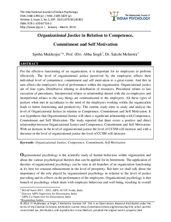 (PDF) Organizational Justice in Relation to Competence, Commitment and Self Motivation