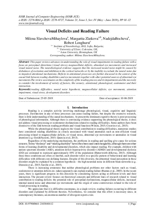 (PDF) Visual Deficits and Reading Failure