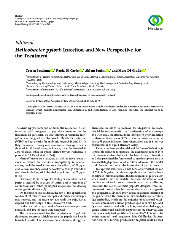 (PDF) Helicobacter pylori: Infection and New Perspective for the Treatment