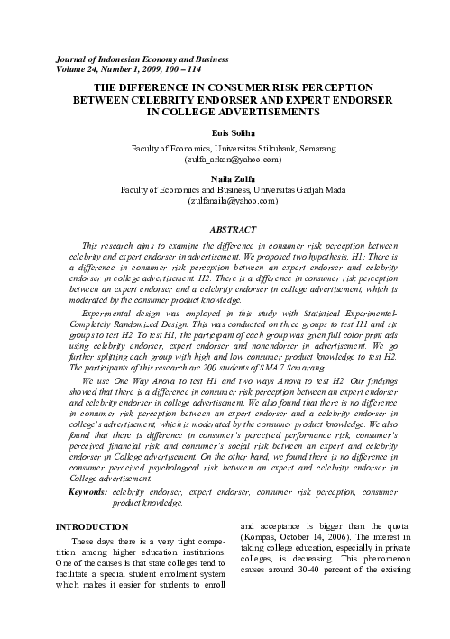 (PDF) The Difference in Consumer Risk Perception Between Celebrity ...