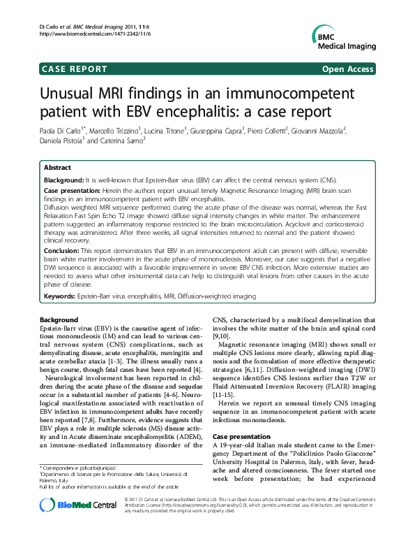 (PDF) Unusual MRI findings in an immunocompetent patient with EBV ...