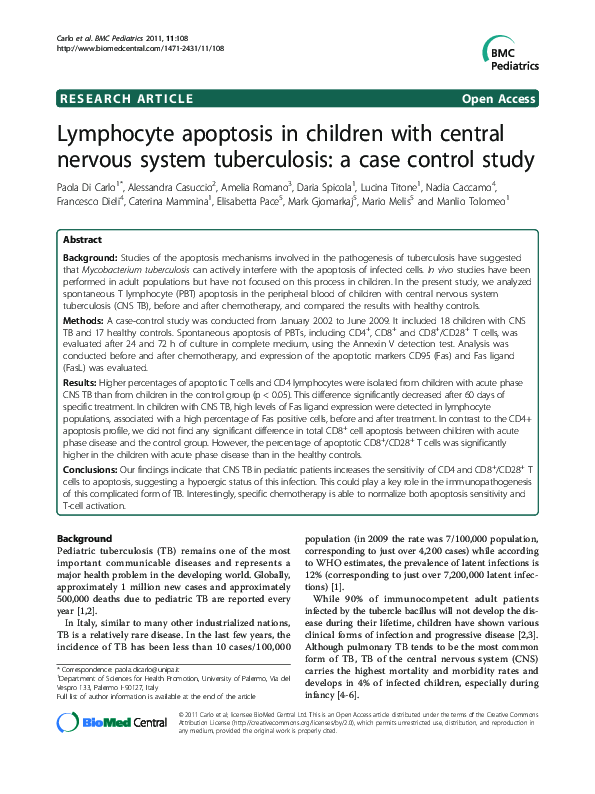 (PDF) Lymphocyte apoptosis in children with central nervous system ...