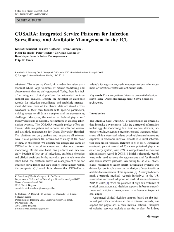 (PDF) COSARA: Integrated Service Platform for Infection Surveillance ...