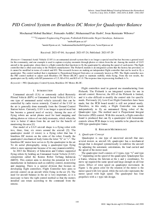 (PDF) PID Control System on Brushless DC Motor for Quadcopter Balance