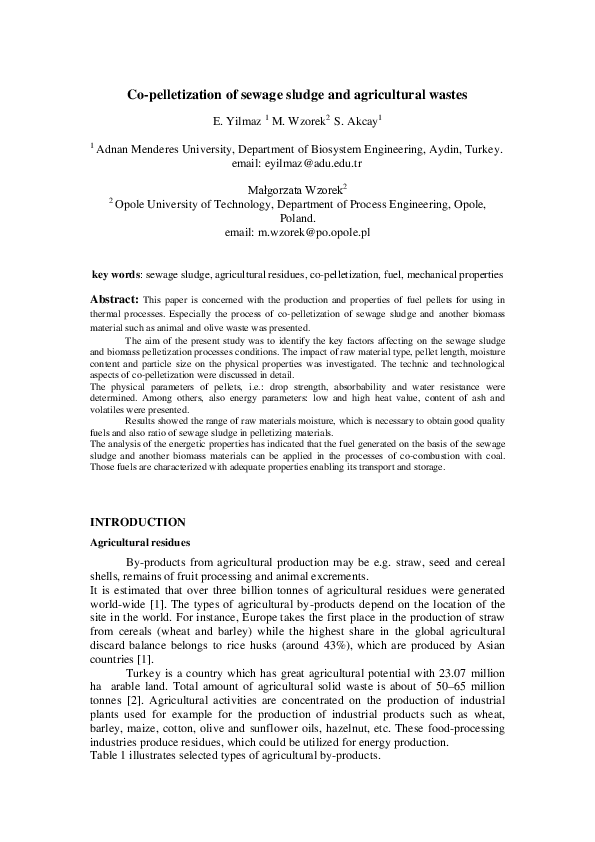 (PDF) Co-pelletization of sewage sludge and agricultural wastes