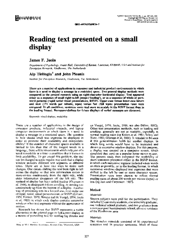 (PDF) Reading text presented on a small display
