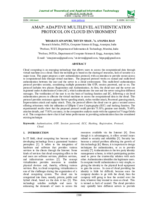 (PDF) Amap : Adaptive Multilevel Authentication Protocol on Cloud Environment