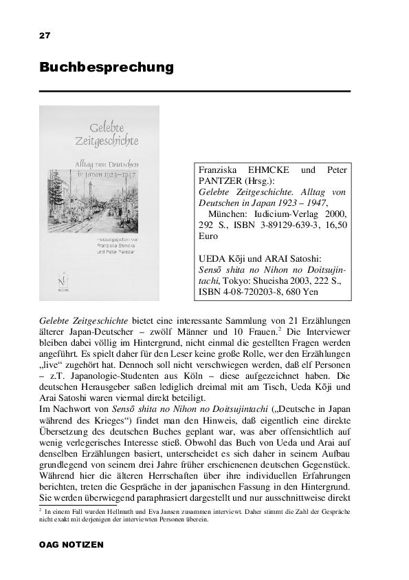 Franziska Ehmcke und Peter Pantzer (Hrsg.), Gelebte Zeitgeschichte ...