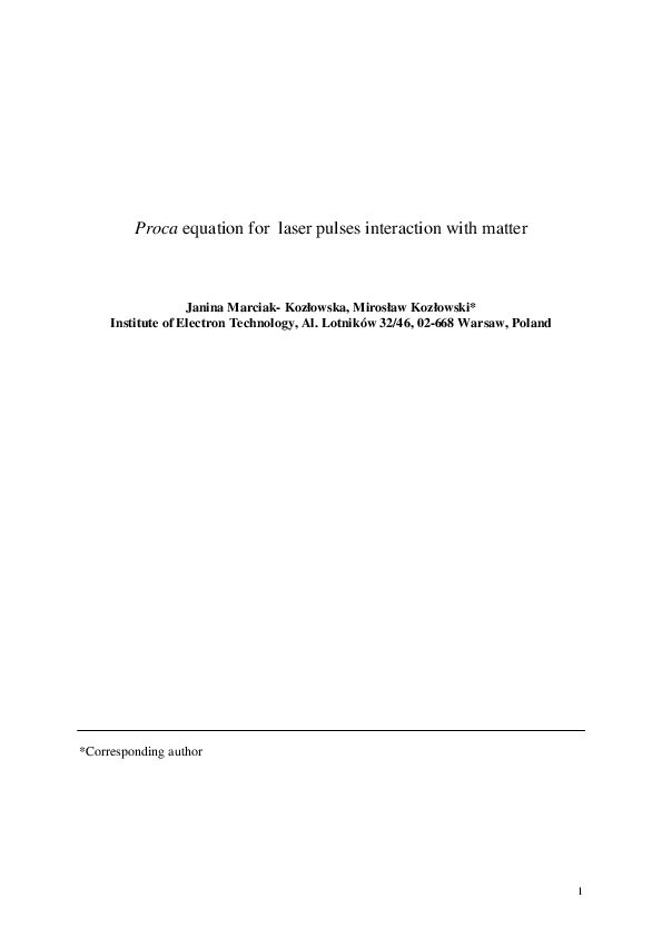 (PDF) Proca equation for laser pulses interaction with matter