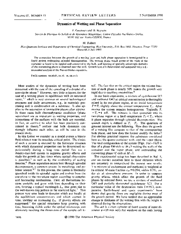 (PDF) Dynamics of wetting and phase separation