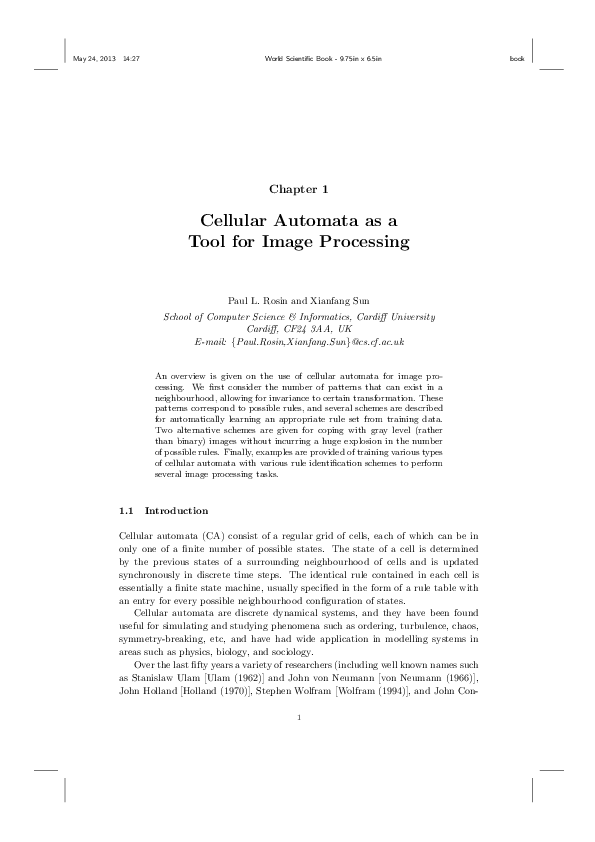 (PDF) Cellular Automata as a Tool for Image Processing | Xianfang Sun - Academia.edu