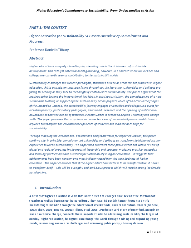 (PDF) Tilbury, D. (2011). 'Higher Education for Sustainability: A ...