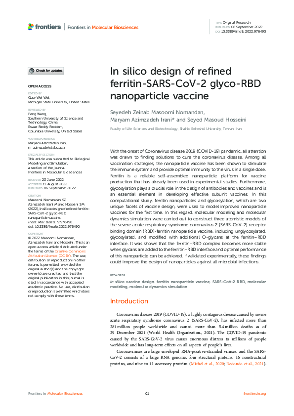 (PDF) In silico design of refined ferritin-SARS-CoV-2 glyco-RBD ...