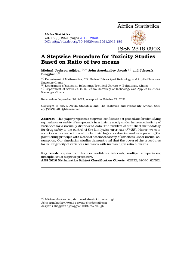 (PDF) A Stepwise Procedure for Toxicity Studies Based on Ratio of two ...