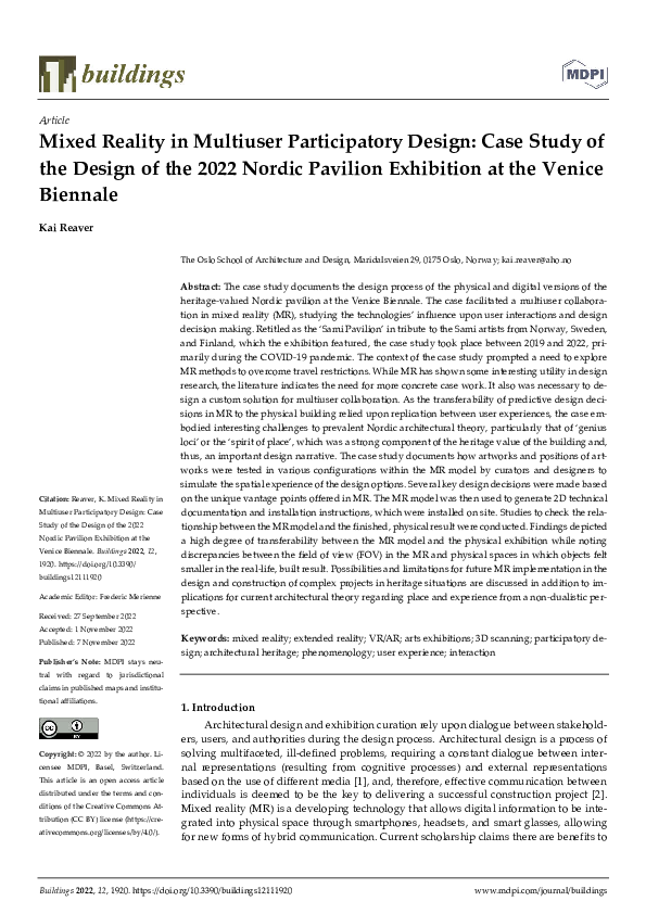 (PDF) Mixed Reality in Multiuser Participatory Design: Case Study of ...