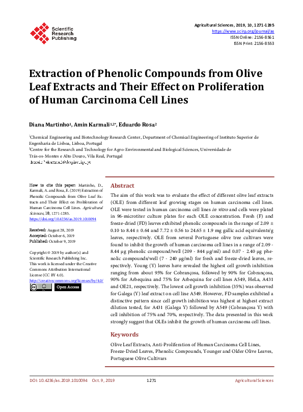(PDF) Extraction of Phenolic Compounds from Olive Leaf Extracts and ...