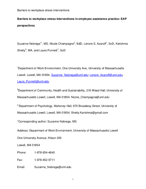 (PDF) Barriers to Workplace Stress Interventions in Employee Assistance ...