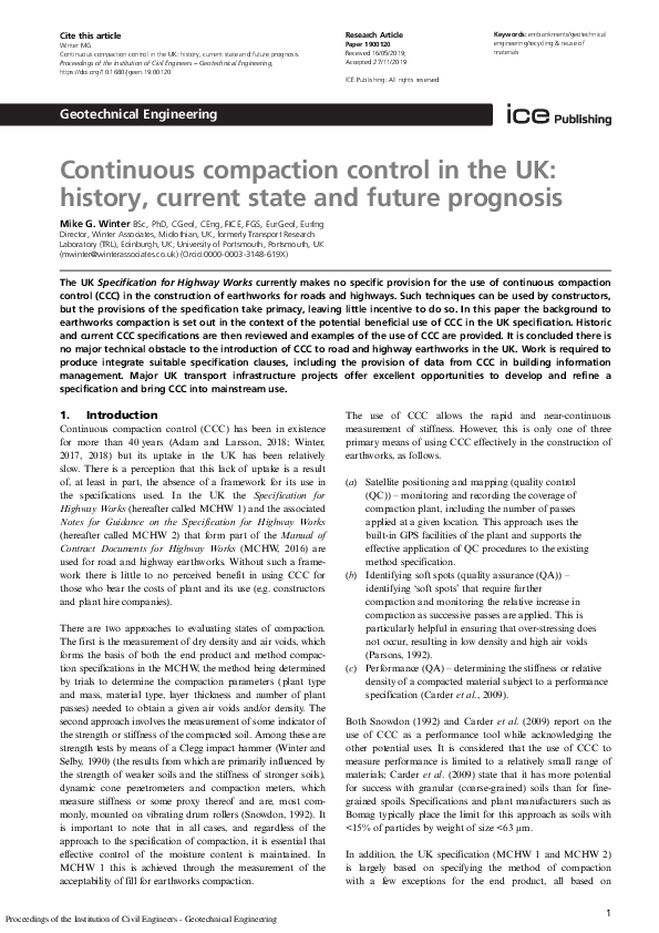 Pdf Continuous Compaction Control In The Uk History Current State And Future Prognosis